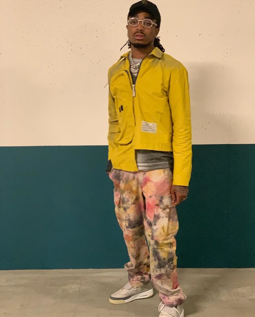 SPOTTED: Quavo Rocks Multi-coloured pants & Nike Air Yeezy Sneakers ...